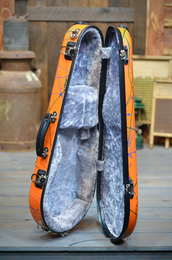 Calton Cases Mandolin Flight Case - Orange Splatter With Silver Interi ...